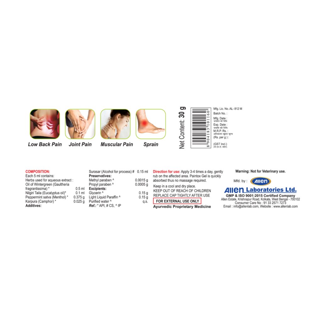 Paintox Gel 30 gm | Allen Laboratories